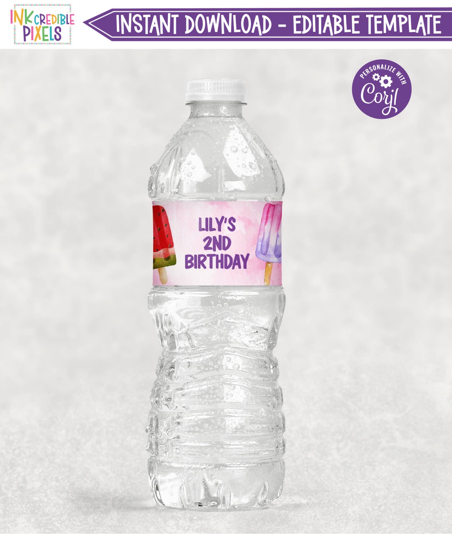 Editable Popsicle Water Bottle Label, Water Bottle Label, Popsicle ...