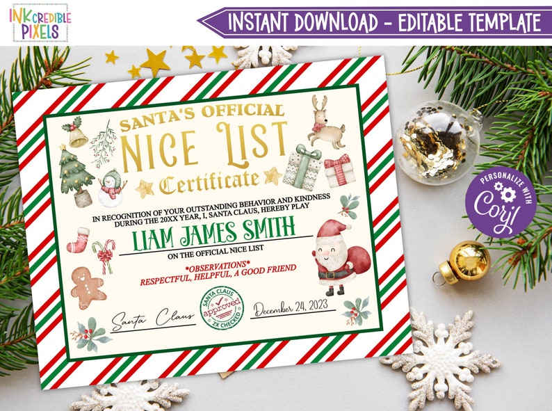 Editable Bundle Letter From Santa and Nice List Certificate - Etsy