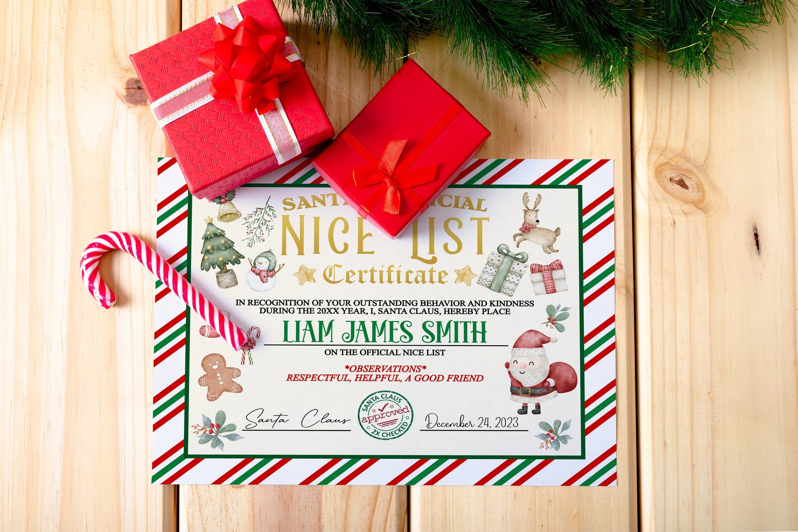 Editable Nice List Certificate From Santa Claus, Printable Nice List ...