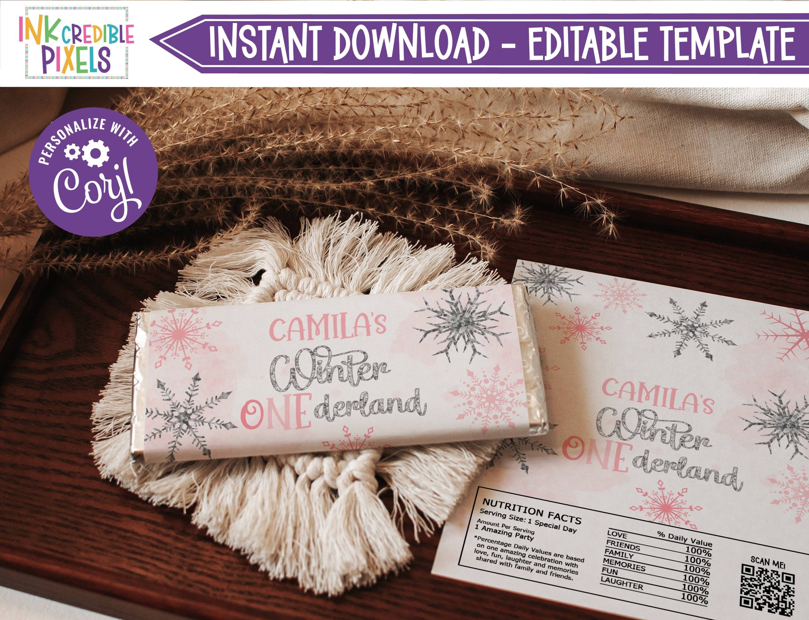 Printable Winter Onederland Candy Bar Wrapper, Chocolate Bar Wrapper ...