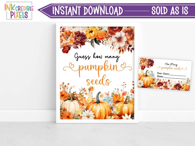 Printable Pumpkin Baby Shower Game, Guess How Many Pumpkin Seeds Sign ...