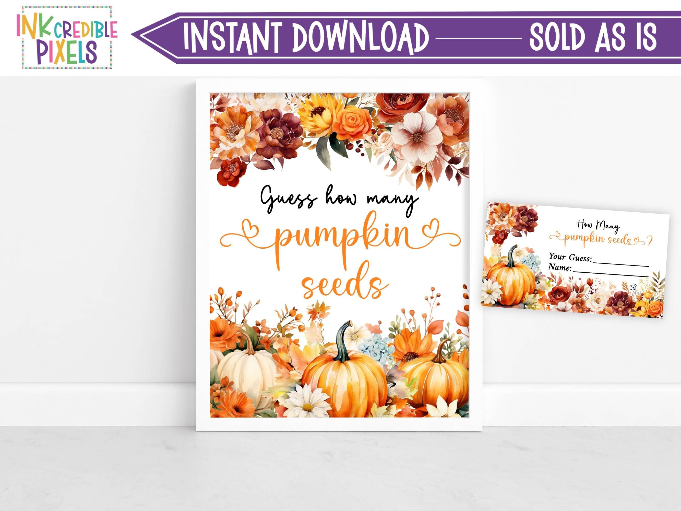 Printable Pumpkin Baby Shower Game, Guess How Many Pumpkin Seeds Sign ...