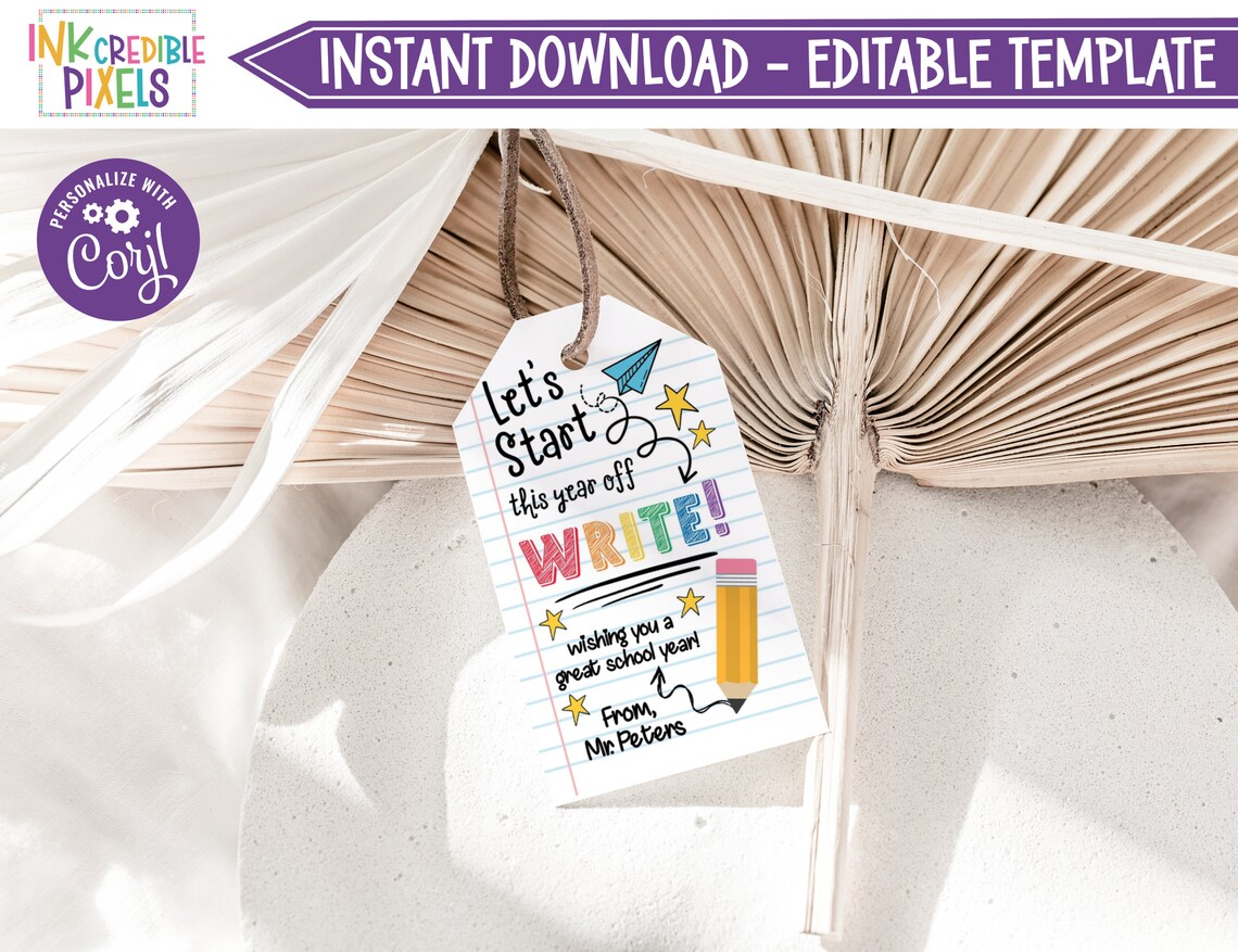 Editable Back to School Favor Tag, Back to School Treat Tag, Teacher ...
