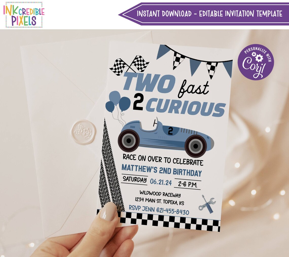 Printable Two Fast 2 Curious Birthday Invitation Two Fast - Etsy