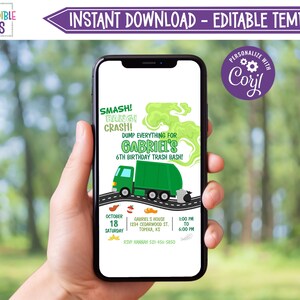 Printable Garbage Truck Invitation, Garbage Birthday Invitation, Trash ...