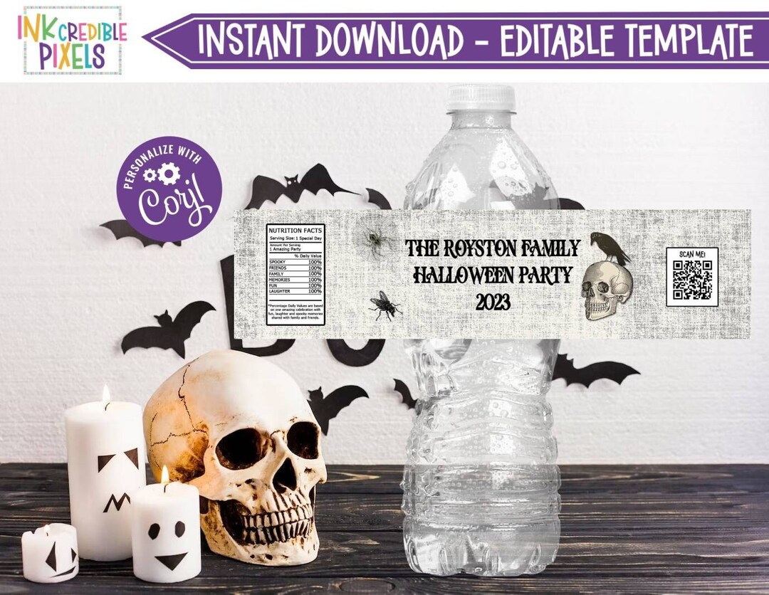 Editable Halloween Water Bottle Label, Vintage Halloween Water Bottle ...