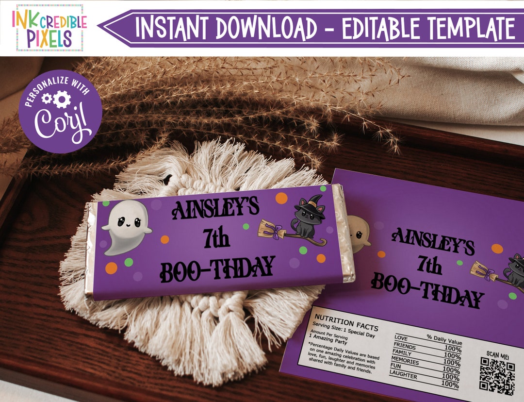 Editable Halloween Candy Bar Wrapper, Chocolate Bar Wrapper, Candy Bar ...