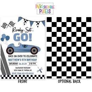 Printable Blue Race Car Birthday Invitation, Race Car Invitation ...