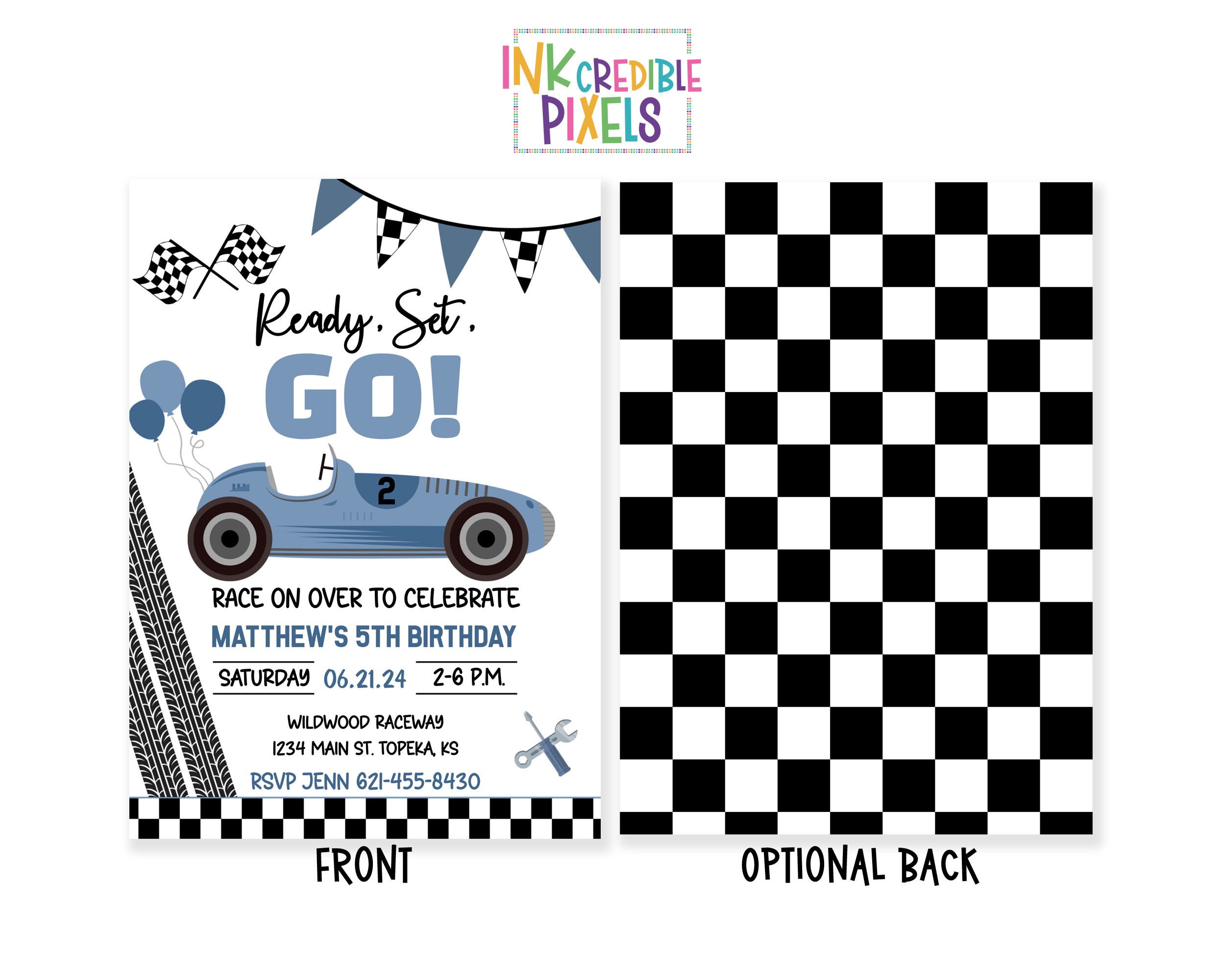 Printable Blue Race Car Birthday Invitation, Race Car Invitation ...