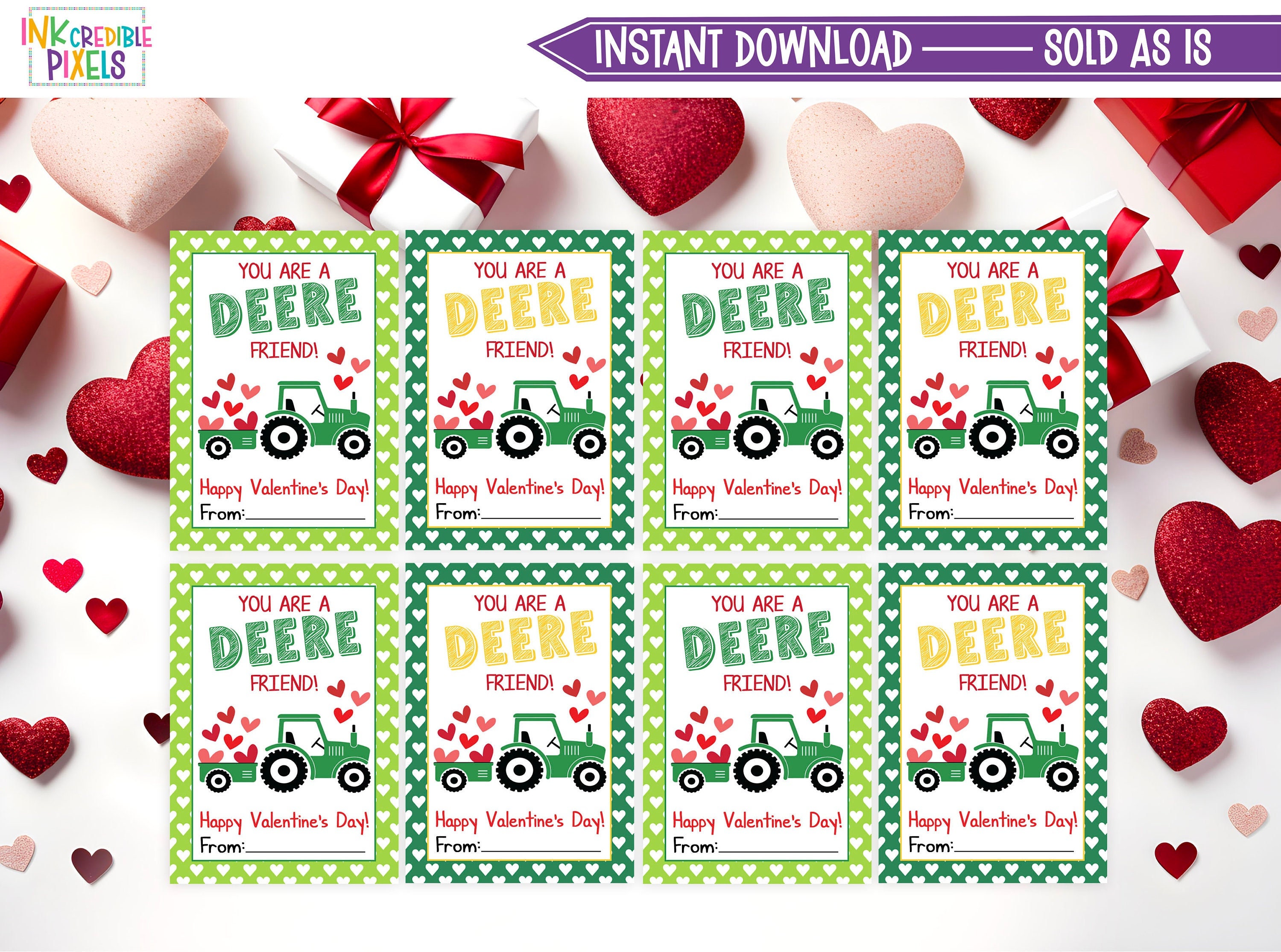 Printable Tractor Valentine's Day Cards, Valentine's Day Gift Tags ...
