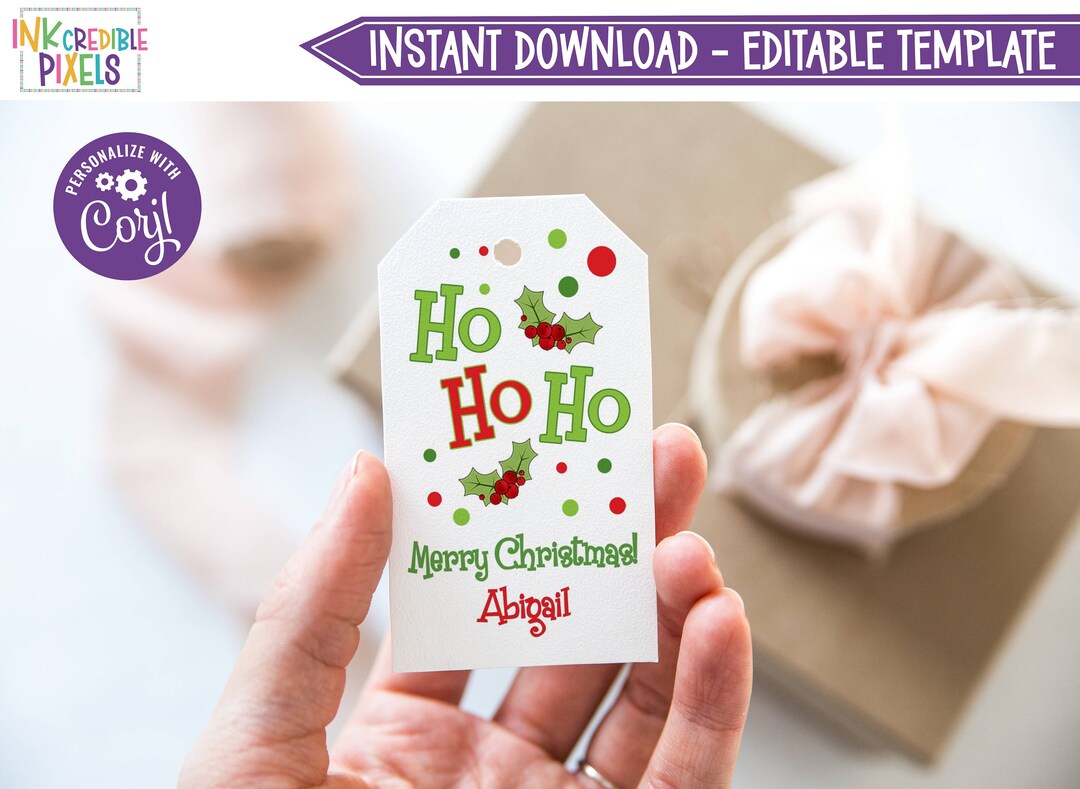 Printable Christmas Ho Ho Ho Gift Tag, Christmas Tag, Holiday Gift Tag ...