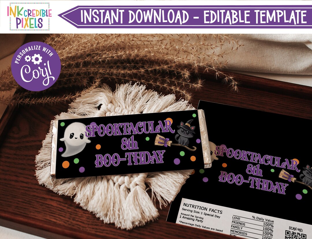 Editable Halloween Candy Bar Wrapper, Chocolate Bar Wrapper, Candy Bar ...