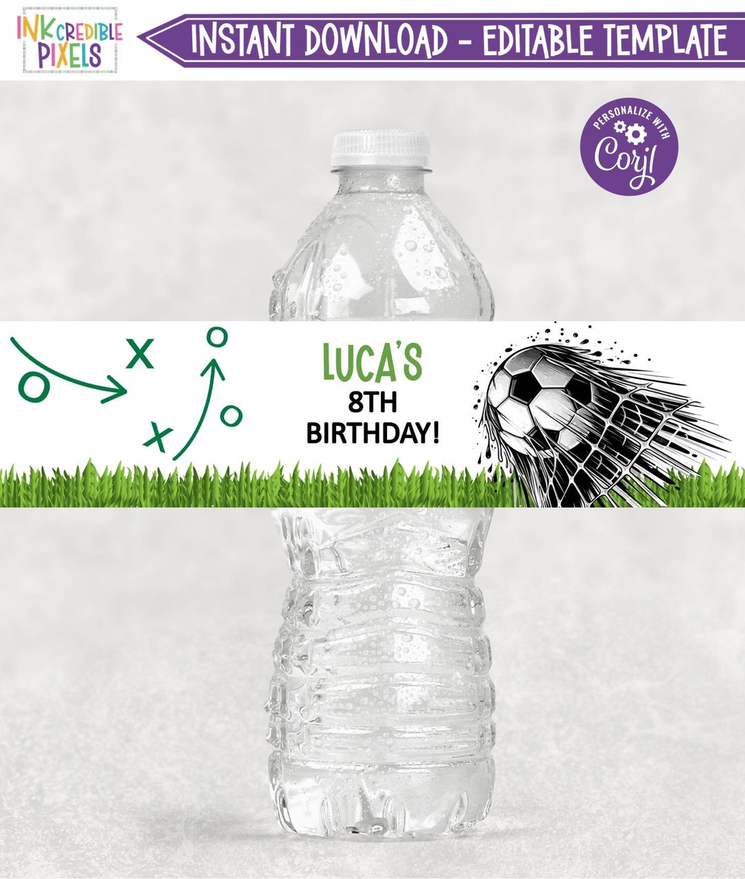 Editable Soccer Water Bottle Label, Futbol Water Bottle Label, Birthday ...