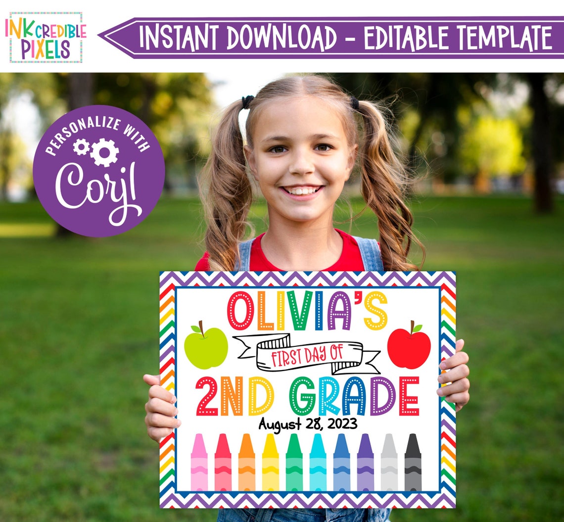 Editable First Day of School Sign, 1st Day of School Printable Sign ...