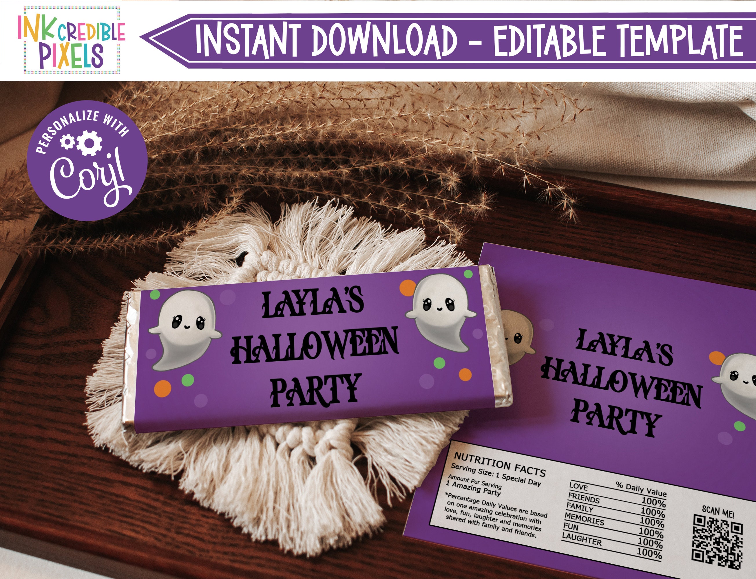 Editable Halloween Candy Bar Wrapper, Chocolate Bar Wrapper, Candy Bar ...