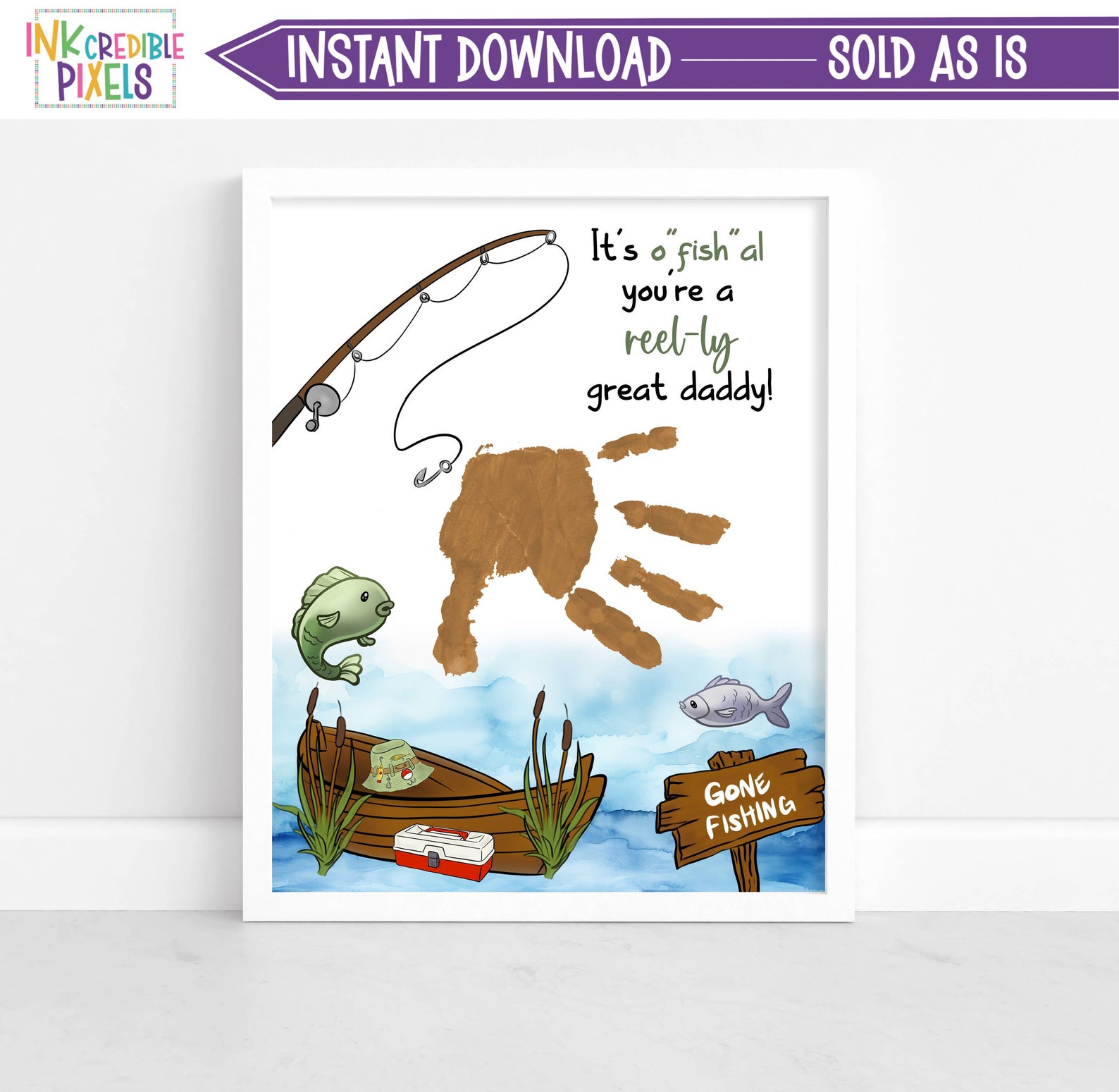 Father's Day Fishing Handprint Art, Father's Day Gift, Gift for Dad ...