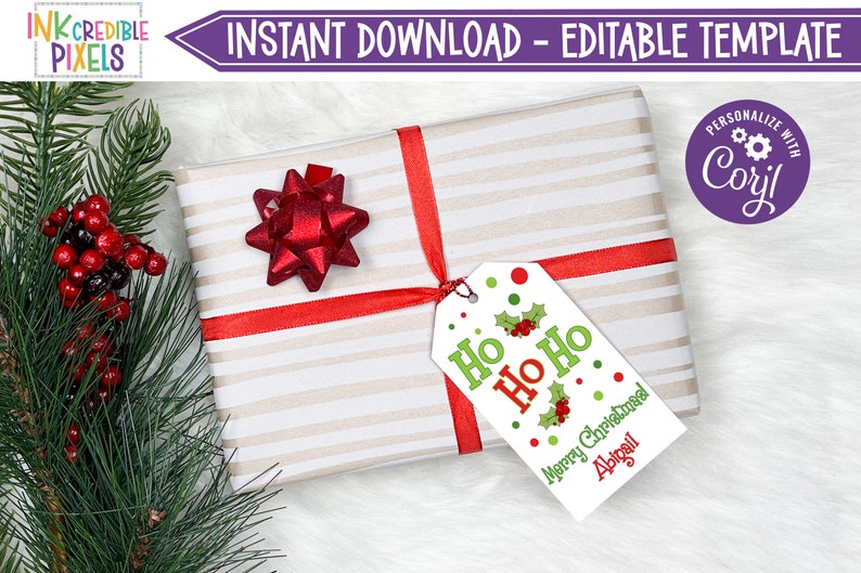 Printable Christmas Ho Ho Ho Gift Tag, Christmas Tag, Holiday Gift Tag ...
