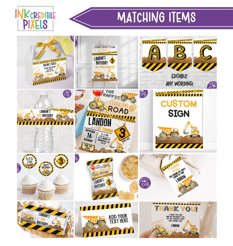 Printable Construction Thank You Card, Construction Birthday Thank You ...