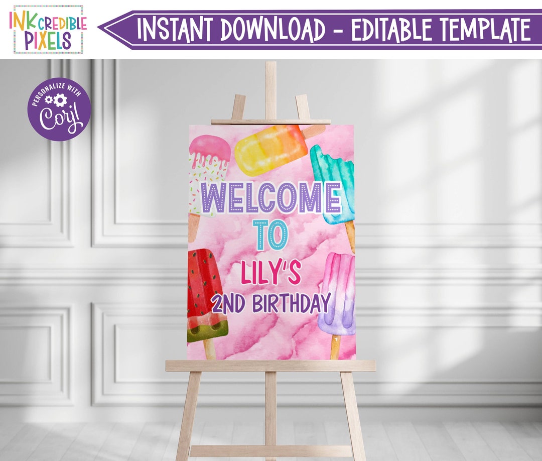 Editable Popsicle Party Welcome Sign, Popsicle Birthday Welcome Sign ...