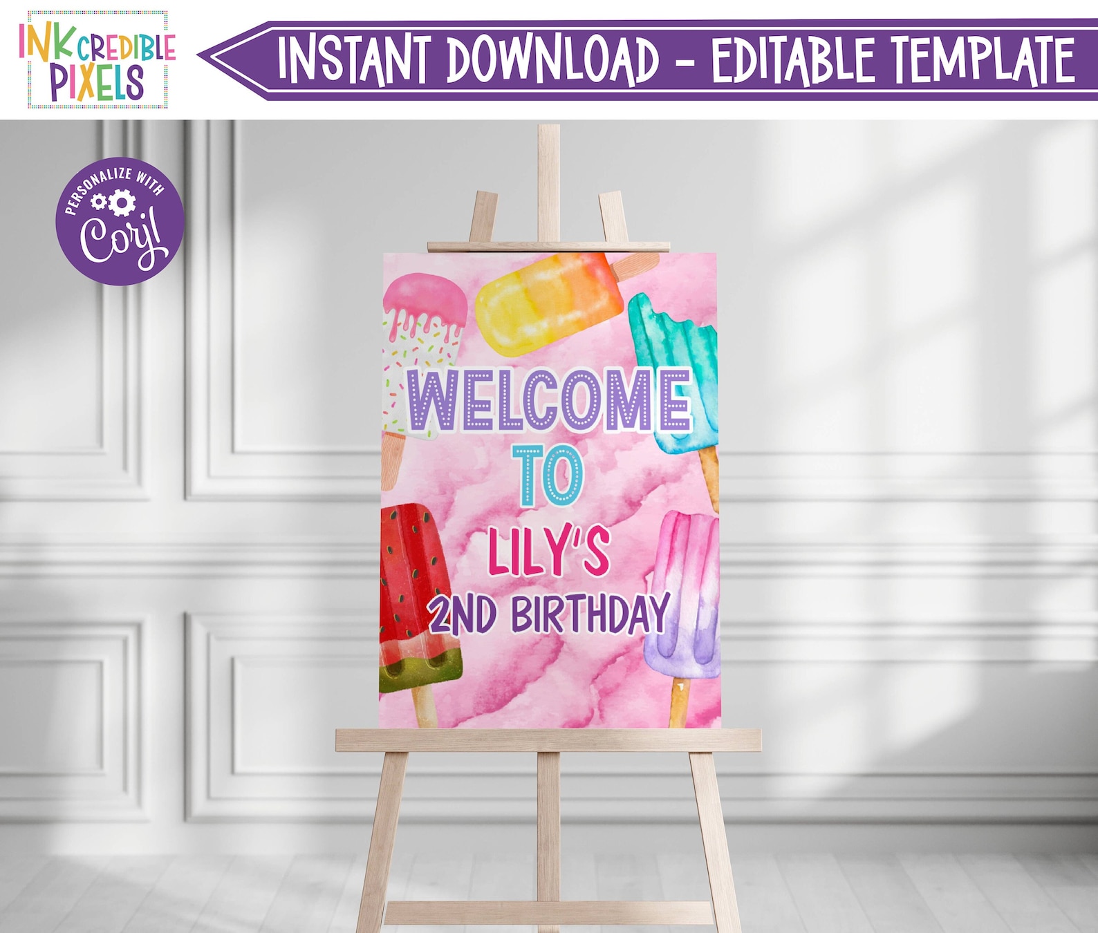 Editable Popsicle Party Welcome Sign, Popsicle Birthday Welcome Sign ...