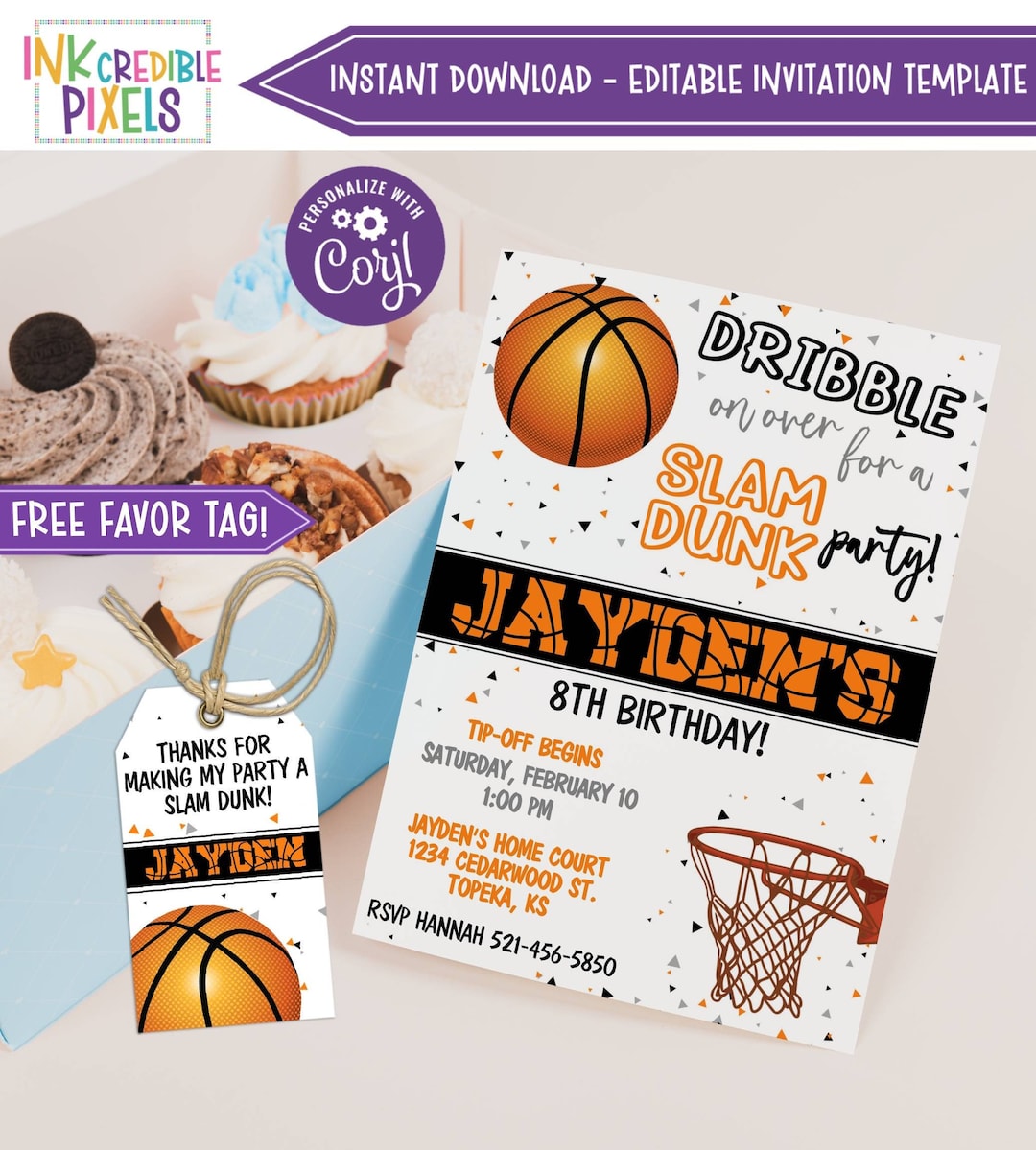 Printable Basketball Invitation, Basketball Birthday Invitation ...