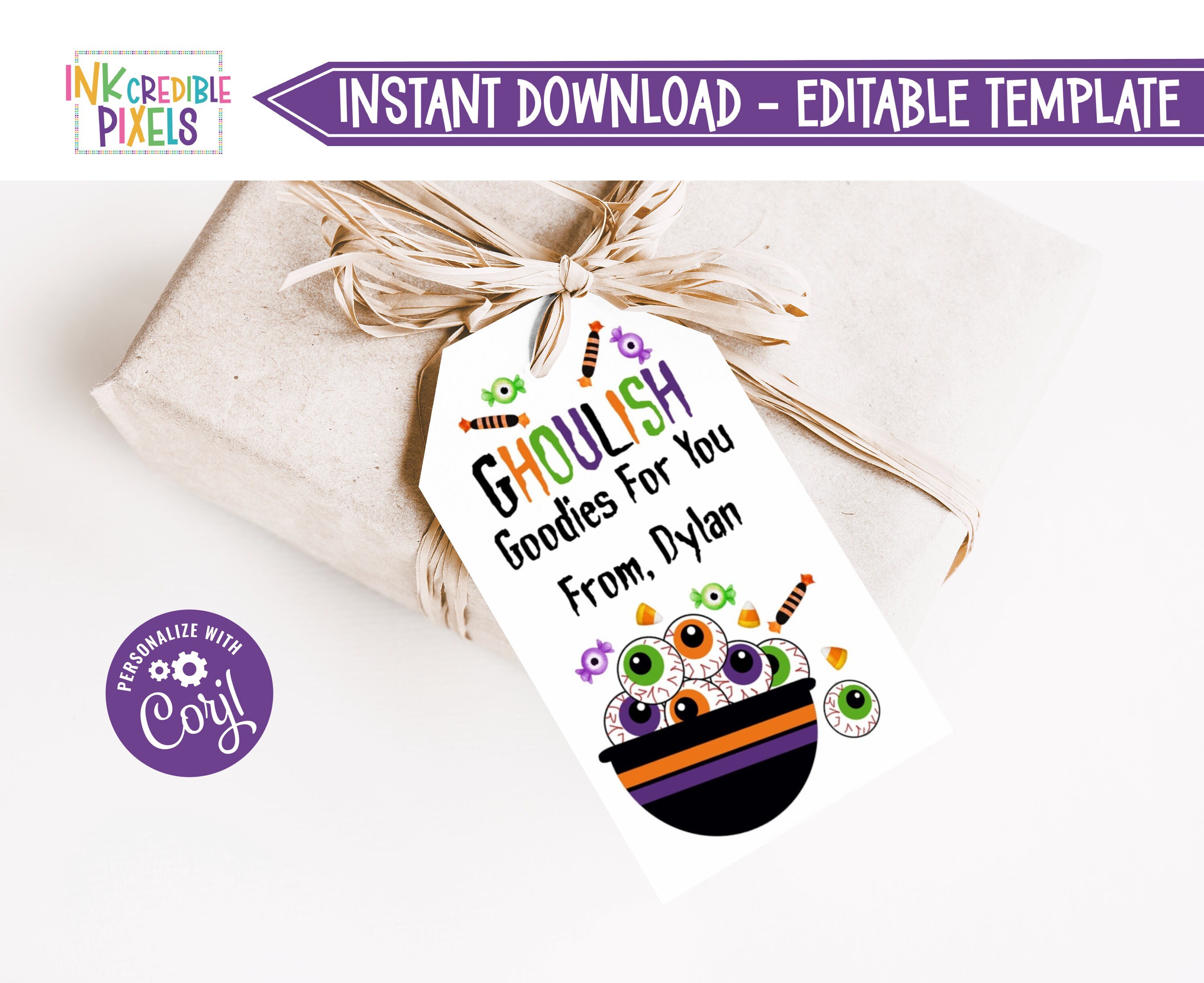 Editable Halloween Party Favor Tag, Halloween Treat Tag, Eyeballs Tag ...