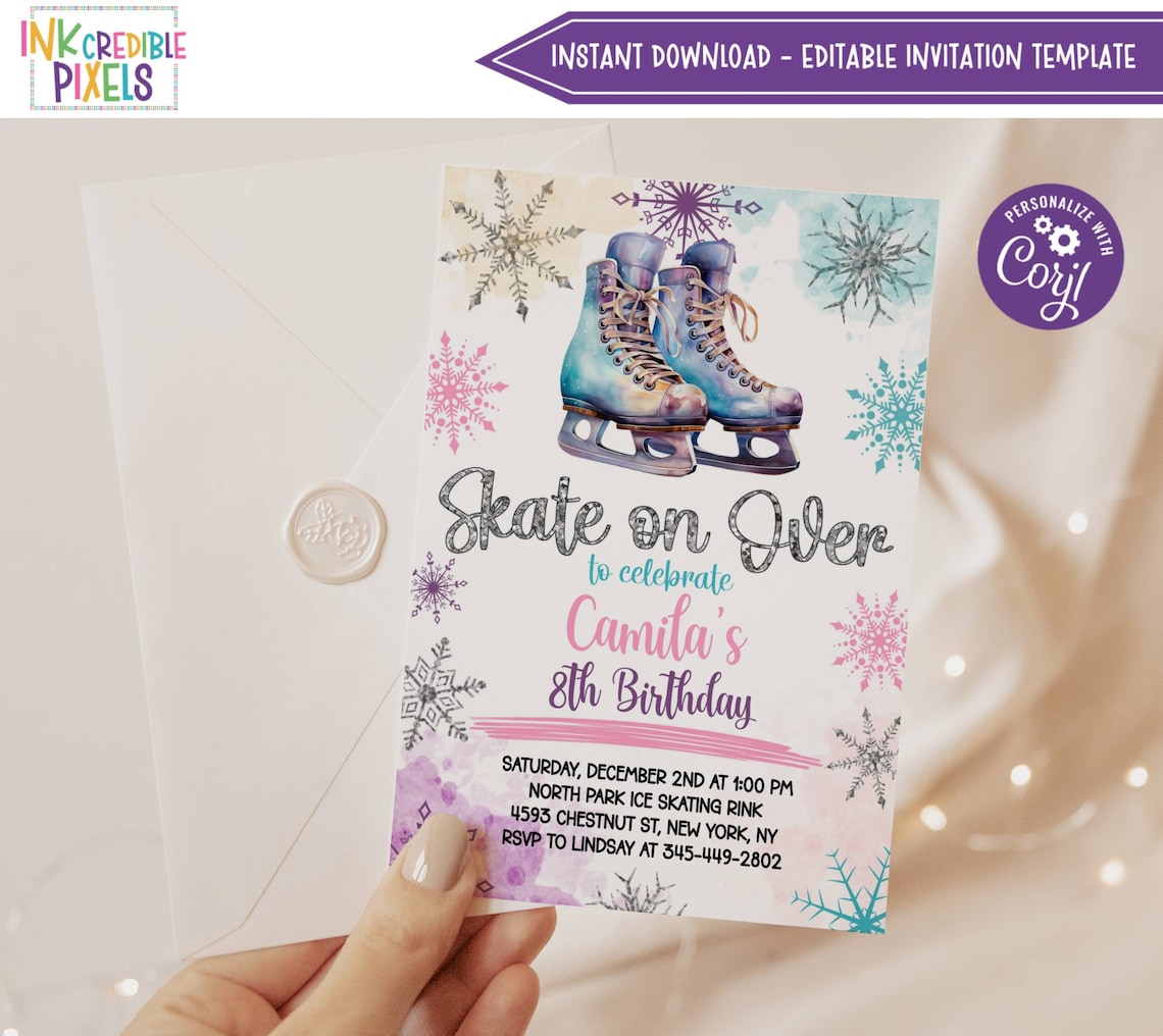 Printable Ice Skating Invitation, Ice Skate Birthday Invitation, Ice ...