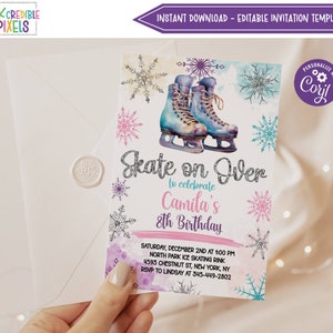 Printable Ice Skating Invitation, Ice Skate Birthday Invitation, Ice ...