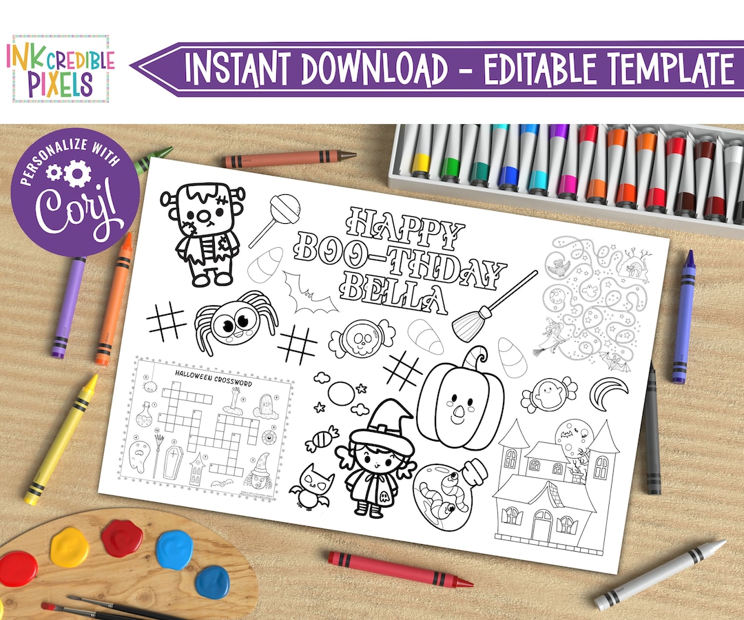 Editable Halloween Activity Coloring Page, Halloween Coloring Placemat ...