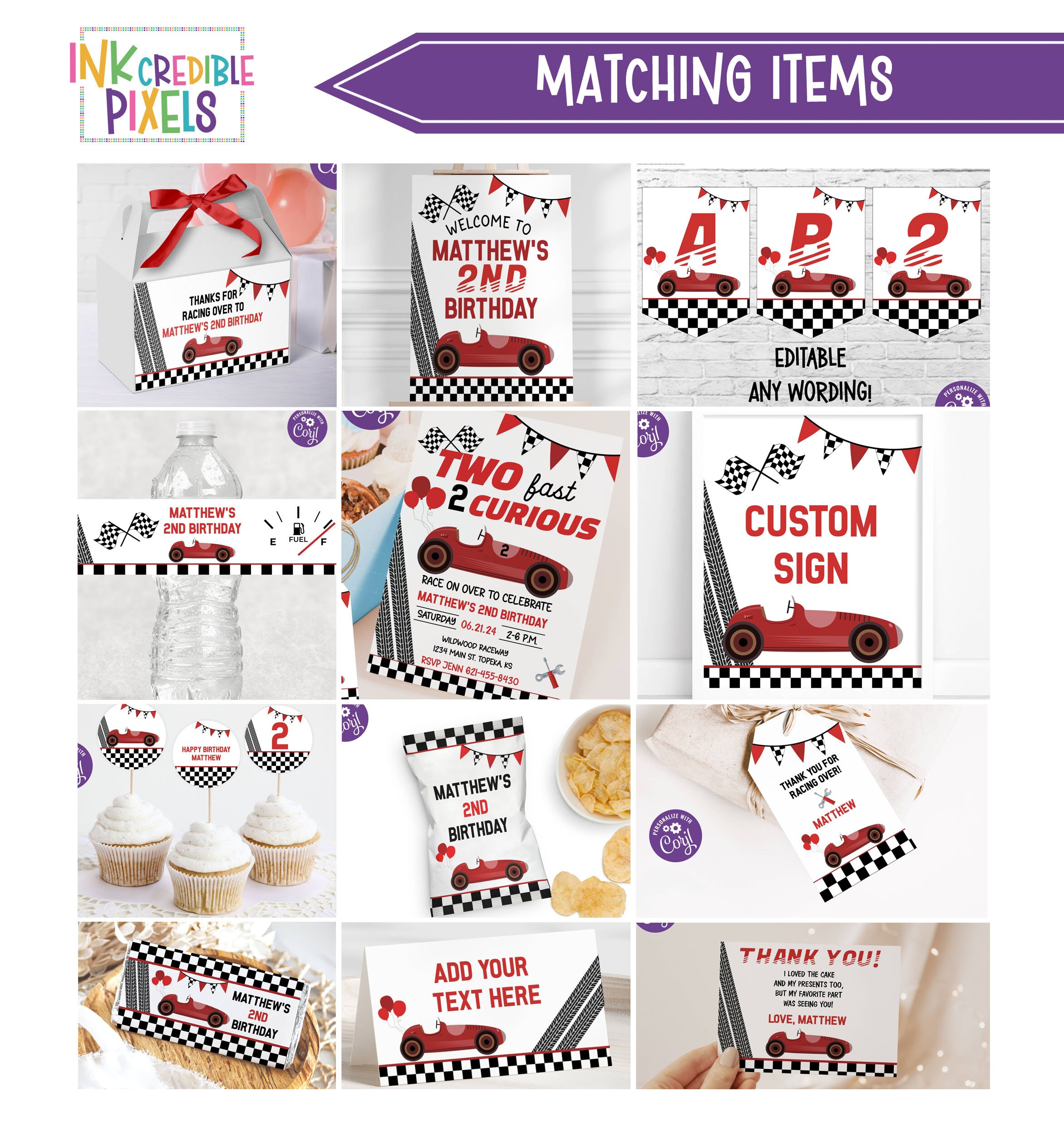 Editable Two Fast Happy Birthday Banner, Race Car Birthday Bunting ...