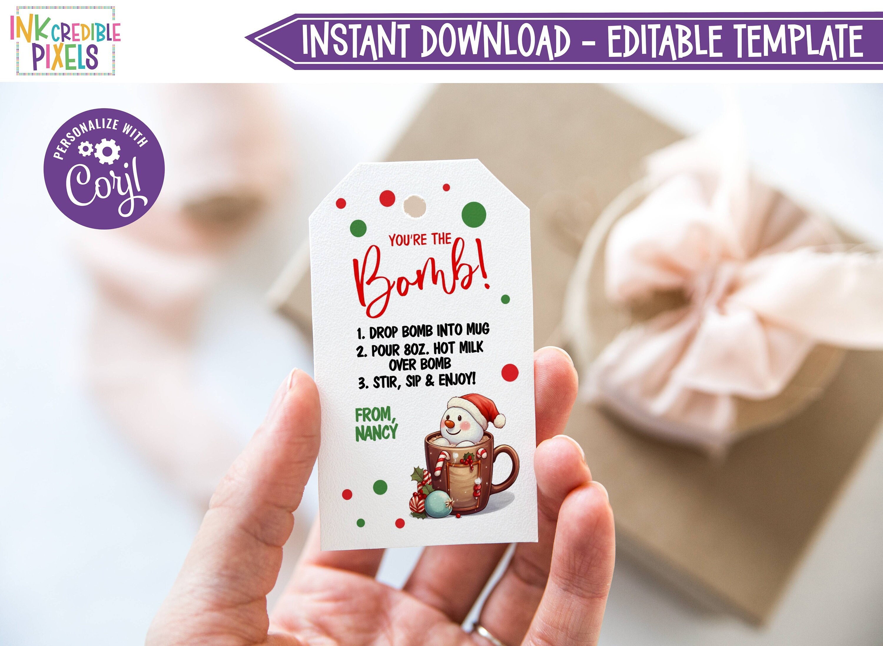 Printable Christmas Hot Chocolate Gift Tag Cocoa Favor Tag - Etsy
