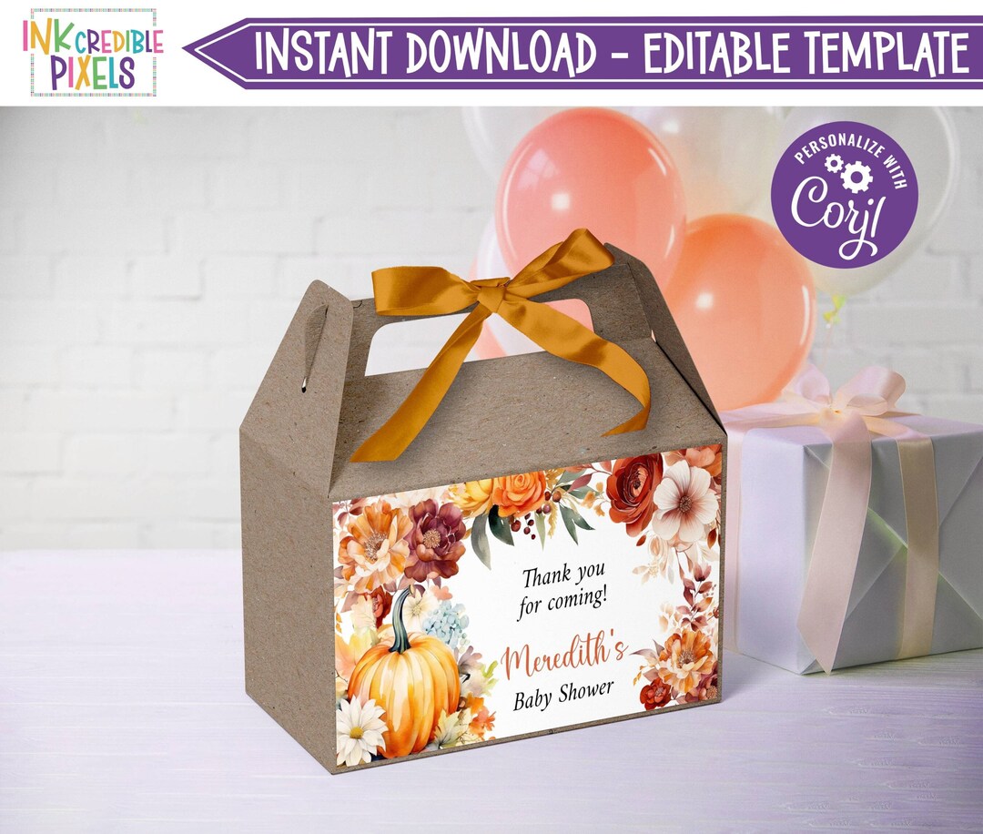 Editable Pumpkin Baby Shower Gable Box Label, Pumpkin Gable Box Favor ...