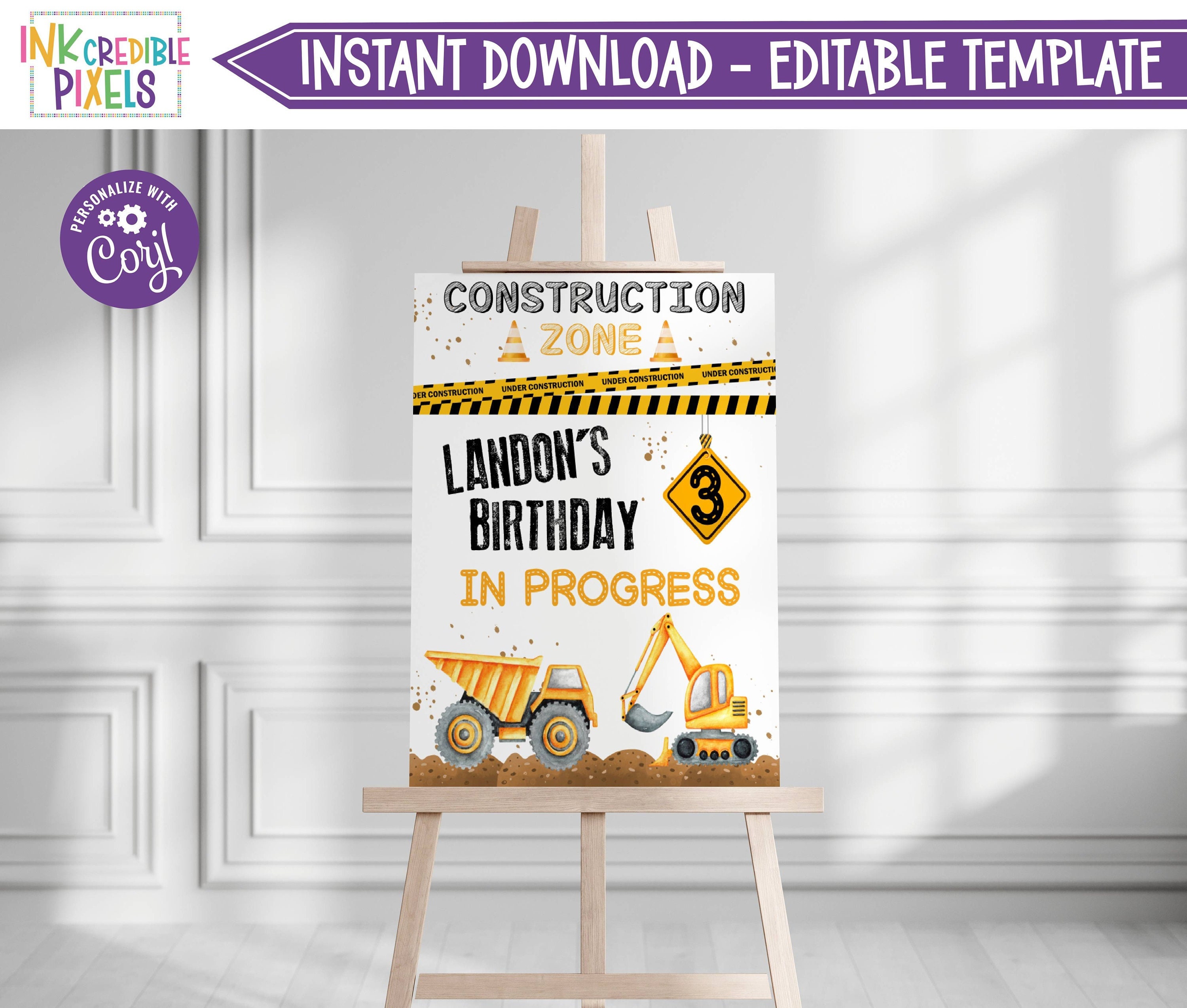Printable Construction Birthday Welcome Sign, Dump Truck Birthday ...