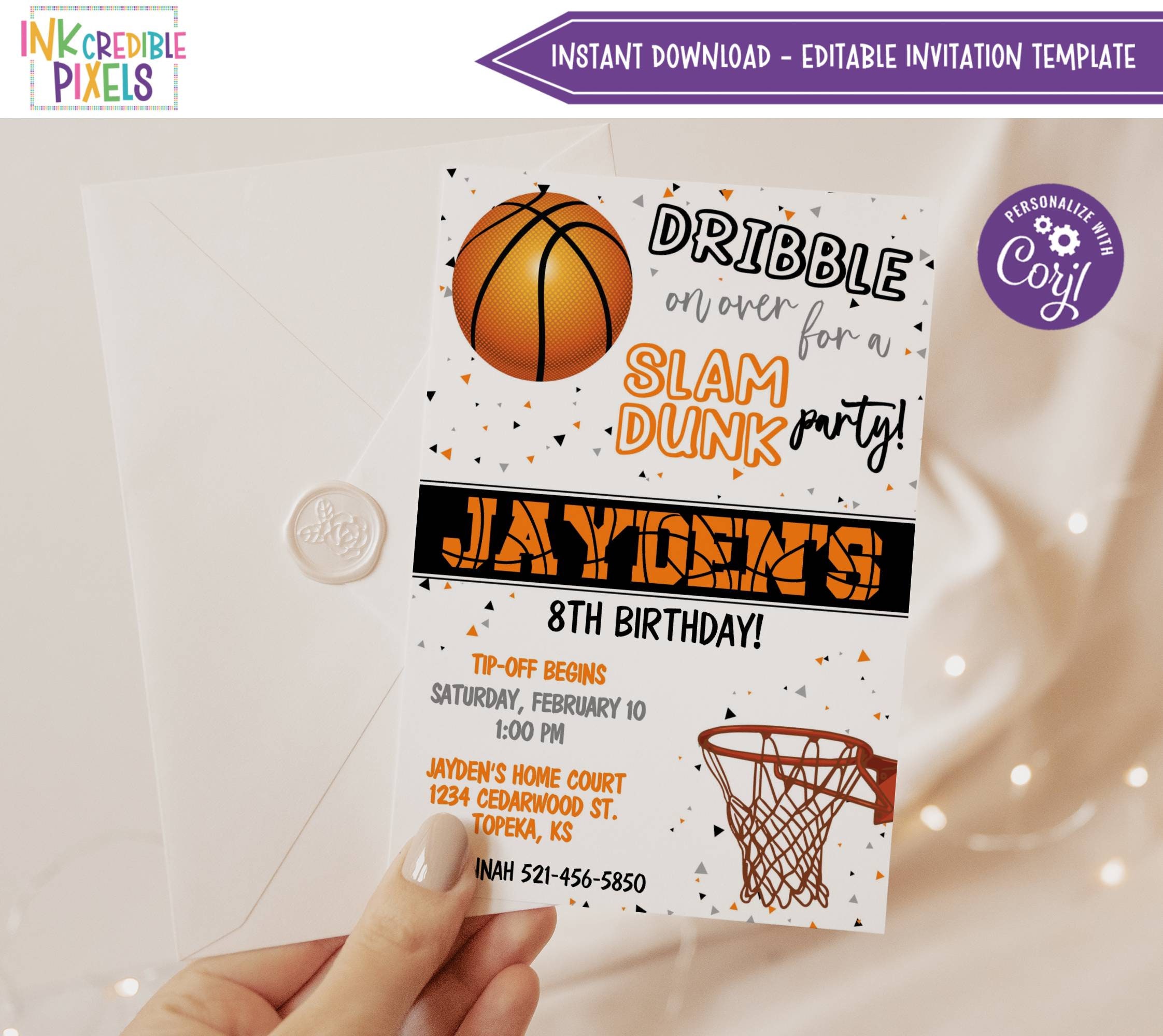 Printable Basketball Invitation, Basketball Birthday Invitation ...