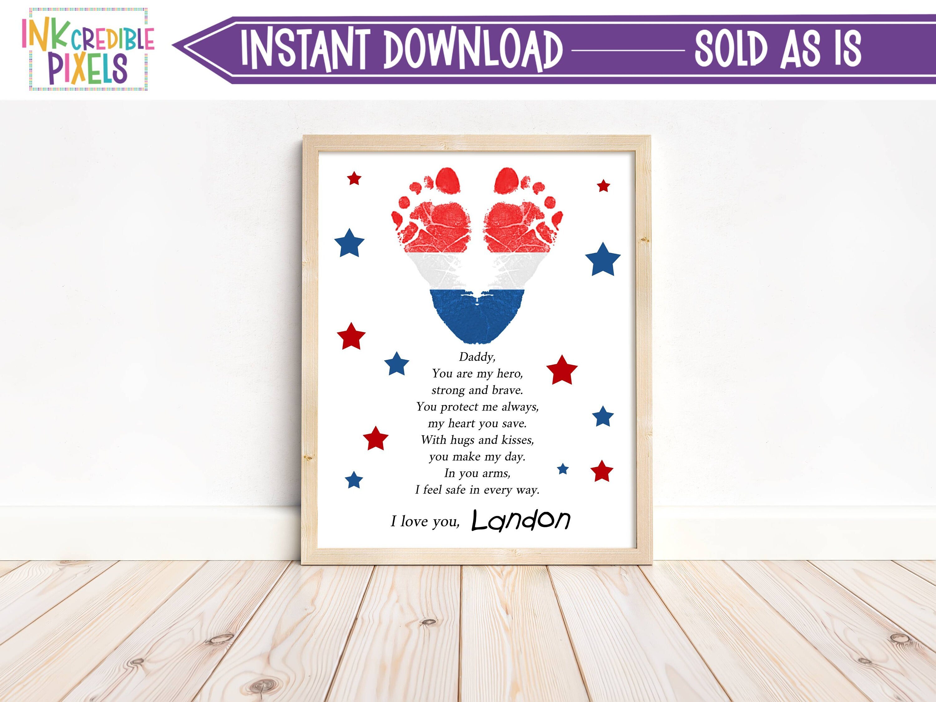 You Are My Hero Father's Day Handprint Art, Military, Soldier Gift ...