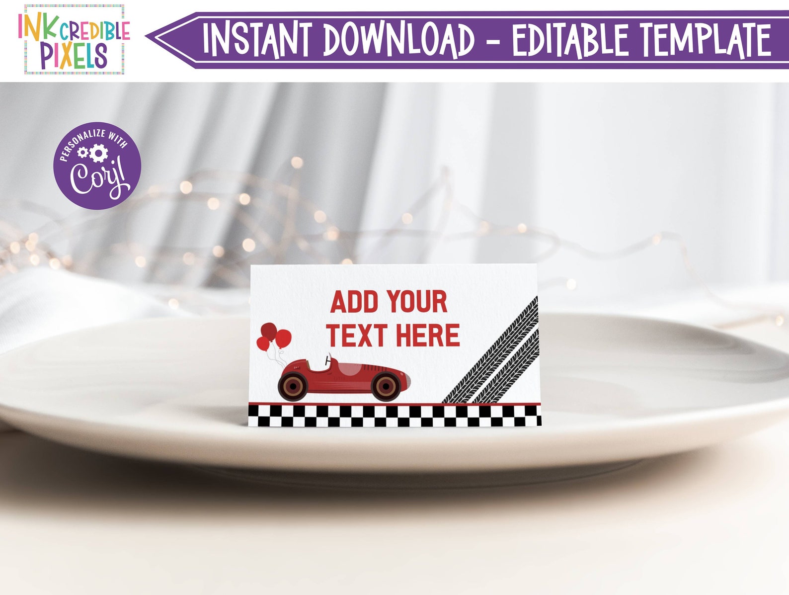 Editable Race Car Birthday Food Tent Card, Racing Car Food Label, Place ...