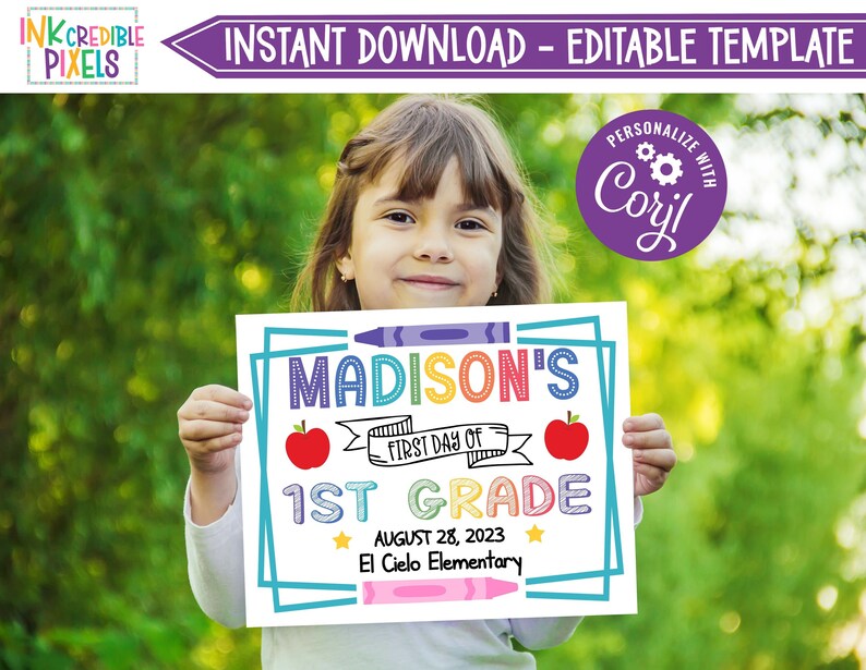Editable First Day of School Sign, 1st Day of School Printable Sign ...