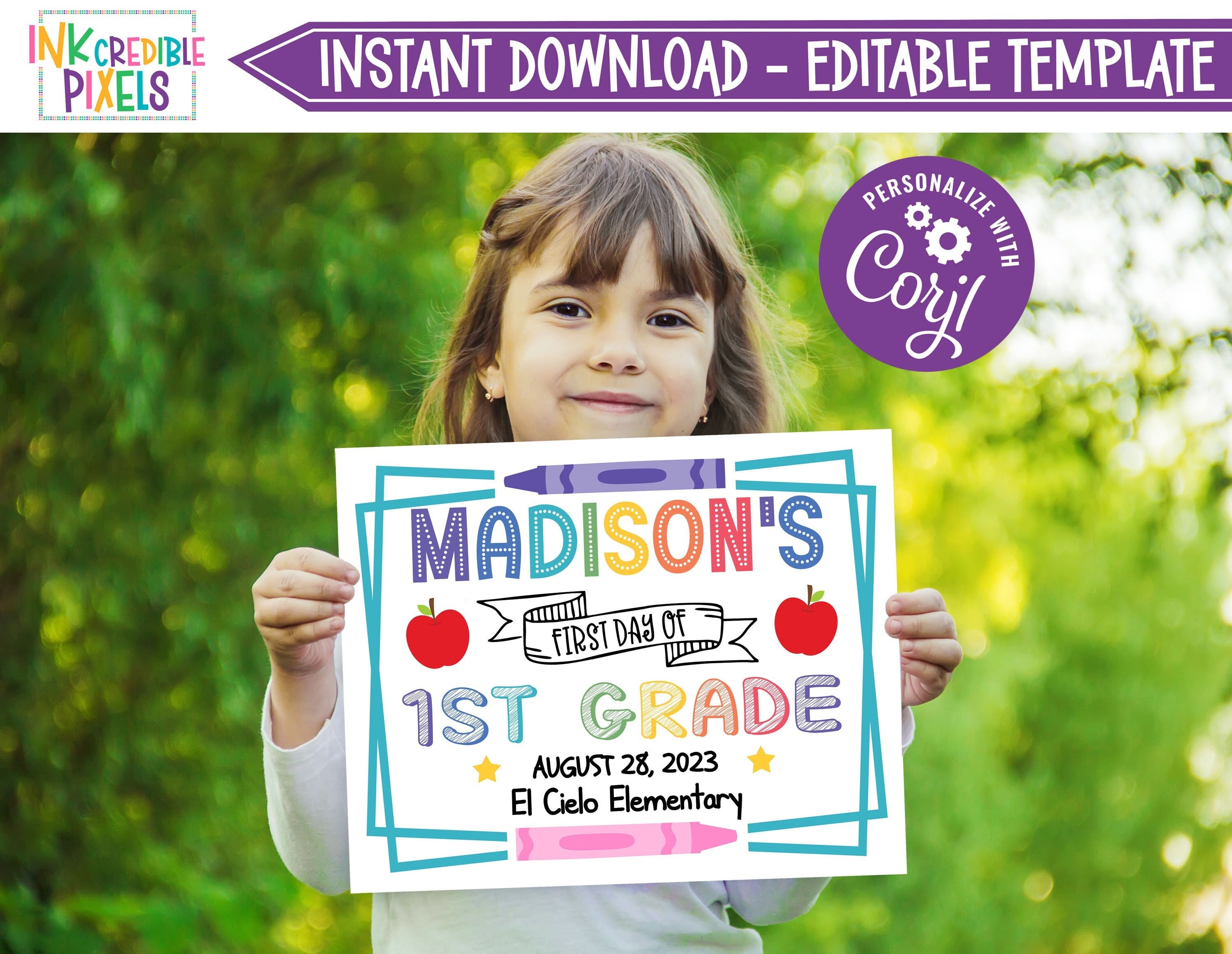 Editable First Day of School Sign, 1st Day of School Printable Sign ...