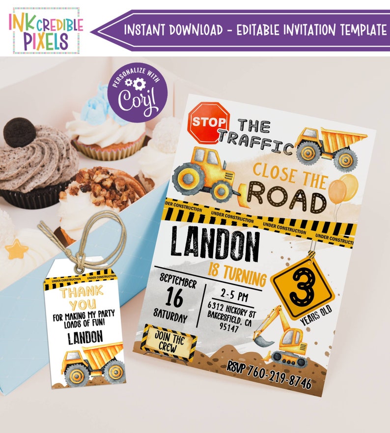 Printable Construction Invitation, Construction Birthday Invitation ...
