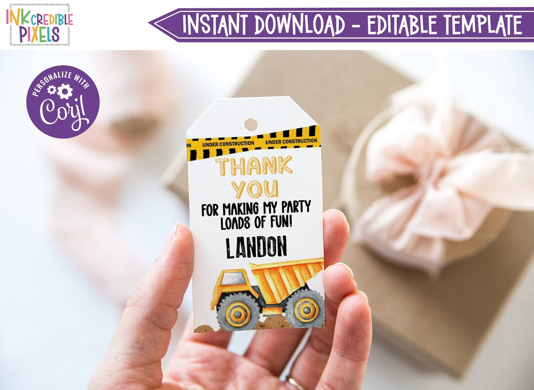 Printable Construction Party Favor Tag, Construction Favor Tag, Dump ...