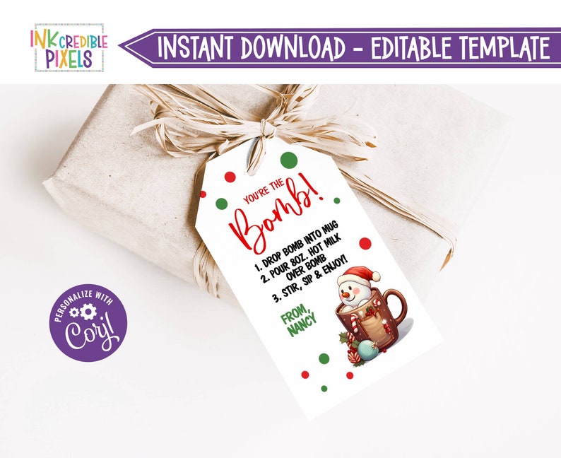 Printable Christmas Hot Chocolate Gift Tag Cocoa Favor Tag - Etsy