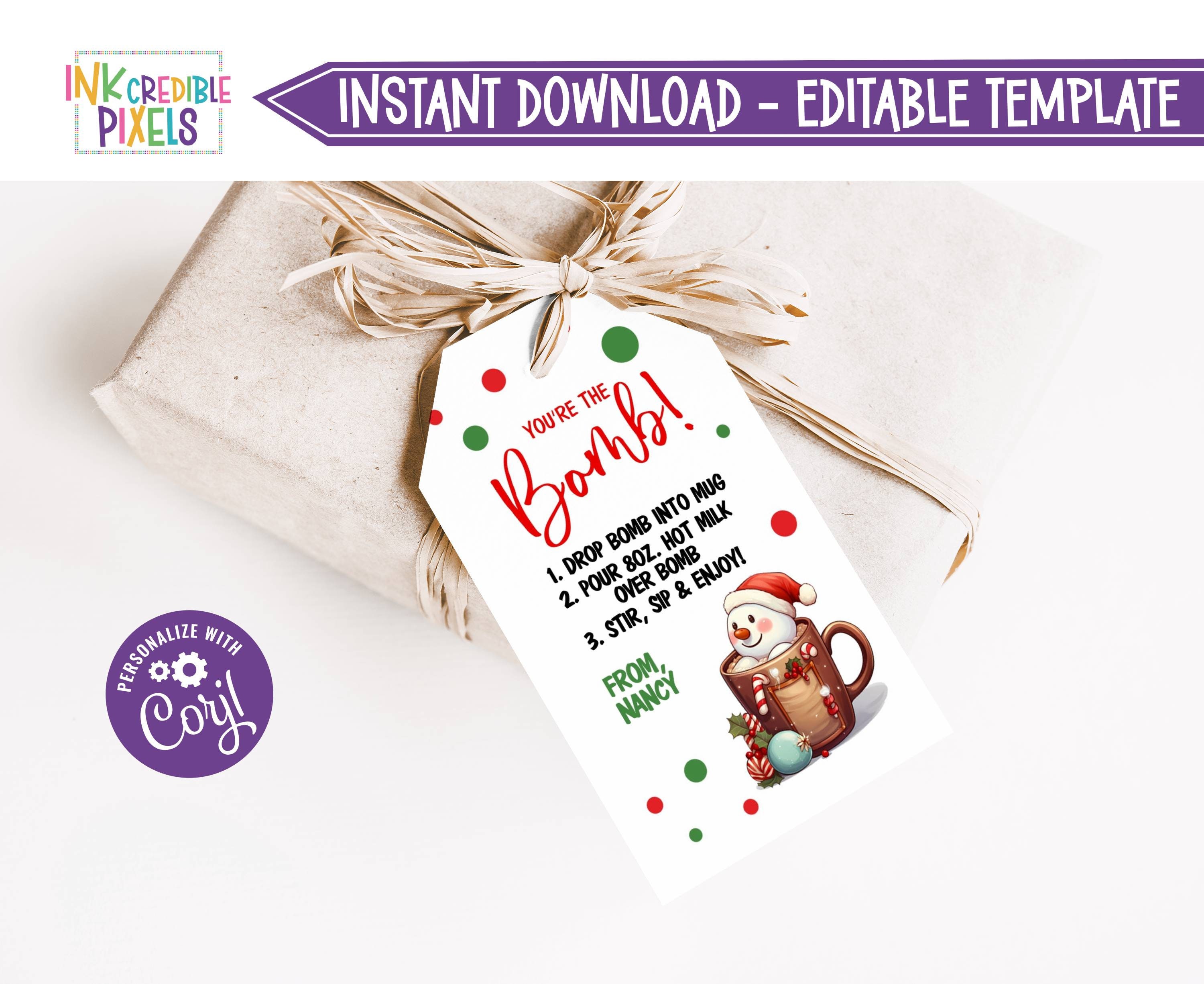 Printable Christmas Hot Chocolate Gift Tag Cocoa Favor Tag - Etsy