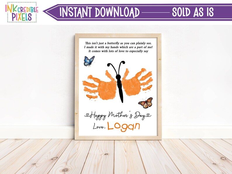 Mother's Day Handprint Butterfly Art, Mother's Day Gift, Gift for Mom ...