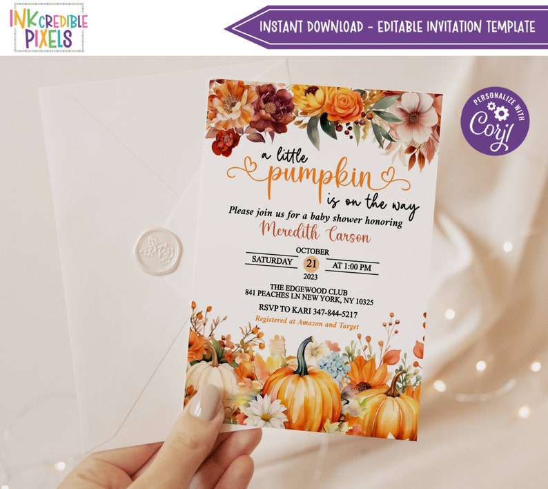 Printable Pumpkin Baby Shower Invitation, Fall Pumpkin Baby Shower ...