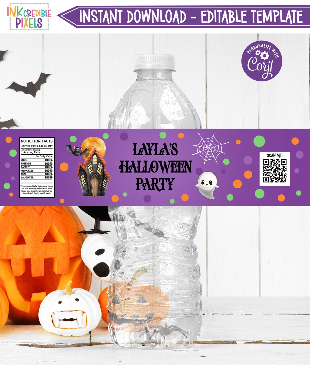 Editable Halloween Water Bottle Label, Halloween Water Bottle Label ...