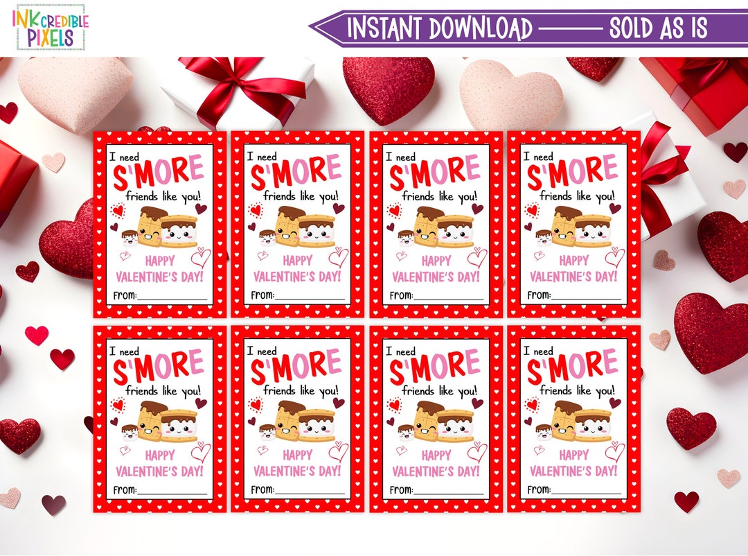 Printable S'mores Valentine's Day Cards, Valentine's Day Gift Tags ...