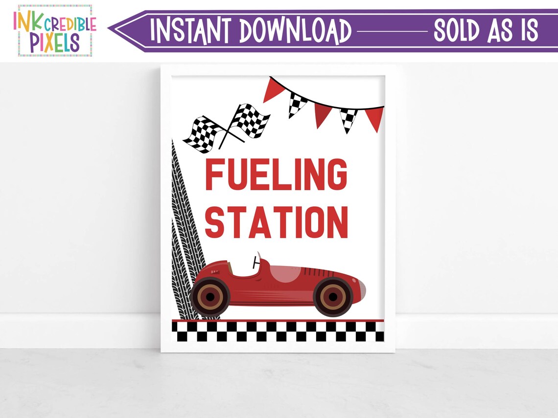 Printable Two Fast Race Car Fueling Station Sign, Race Car Birthday ...