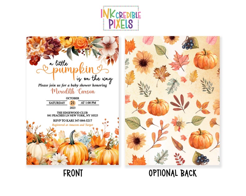 Printable Pumpkin Baby Shower Invitation, Fall Pumpkin Baby Shower ...