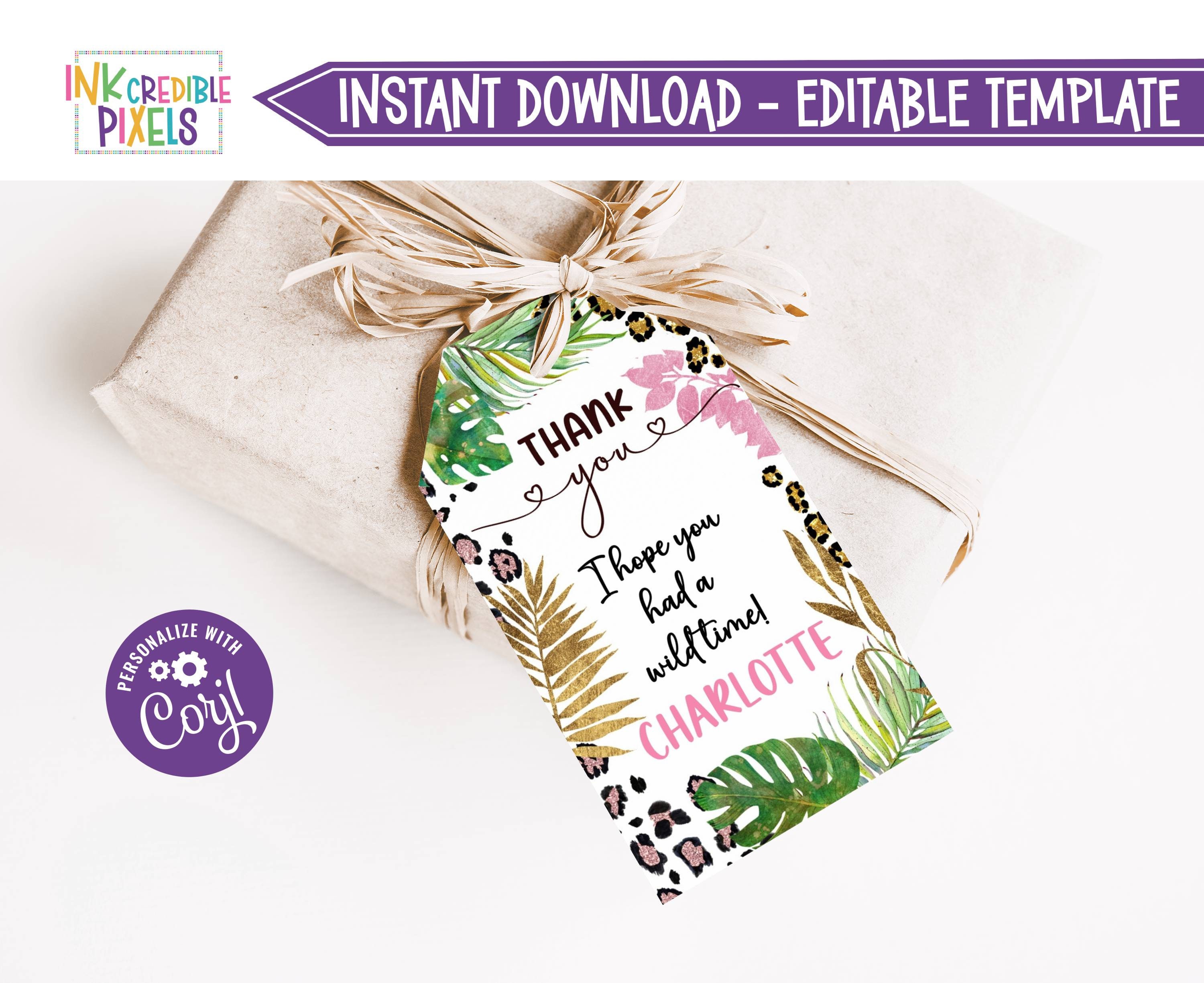 Printable Two Wild Leopard Print Jungle Birthday Party Favor Tag, Two ...