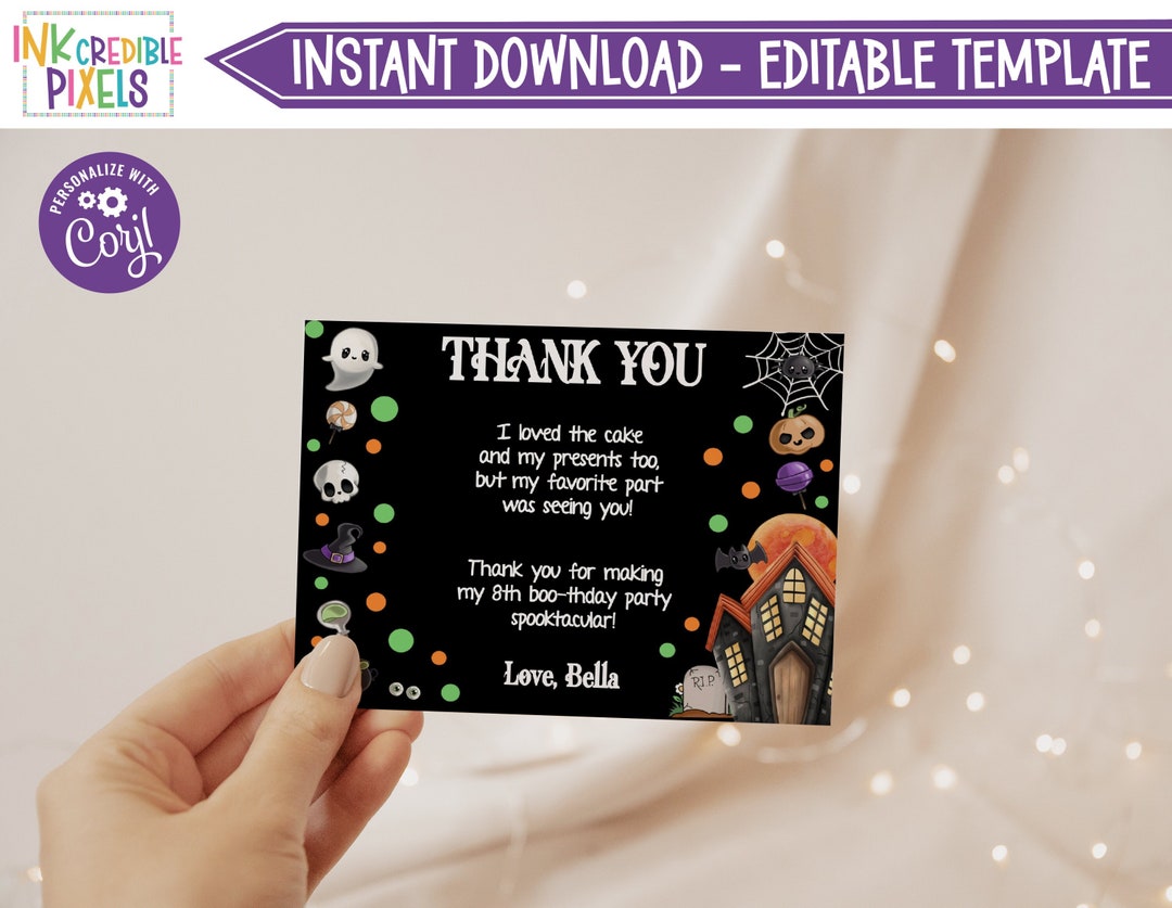 Editable Halloween Party Thank You Card, Halloween Thank You Note ...